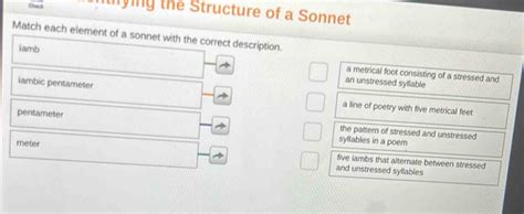 solved check nying the structure of a sonnet match each element of a