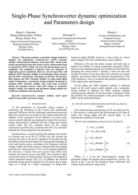 Pdf Single Phase Synchronverter Dynamic Optimization And Parameters