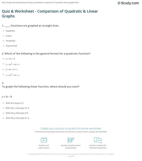 Quiz And Worksheet Comparison Of Quadratic And Linear Graphs