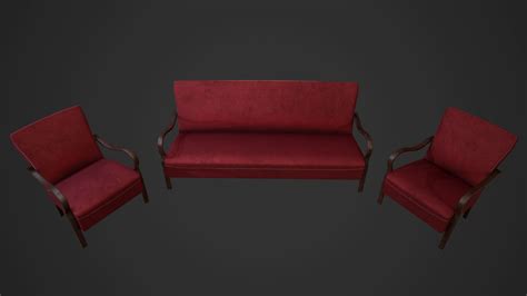 빈티지 소파와 안락 의자 1 3d 모델 14 3ds Dae Fbx Unknown Obj Upk Unitypackage Blend Free3d