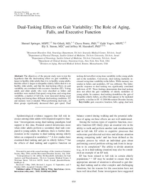 Pdf Dual Tasking Effects On Gait Variability The Role Of Aging Falls And Executive Function