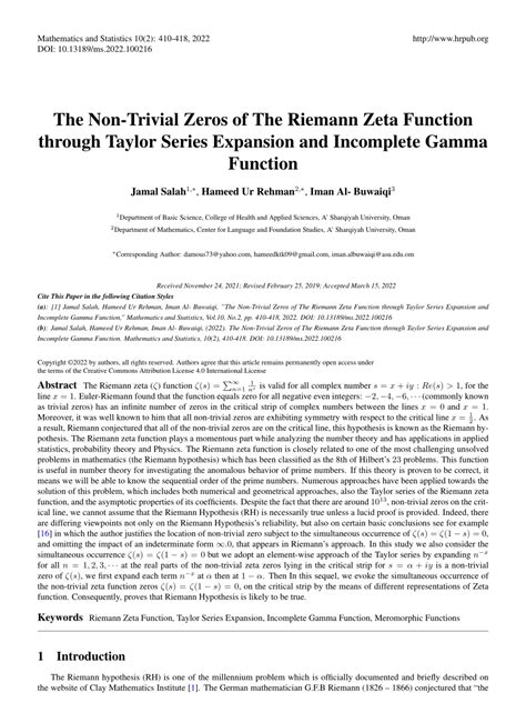 Pdf The Non Trivial Zeros Of The Riemann Zeta Function Through Taylor