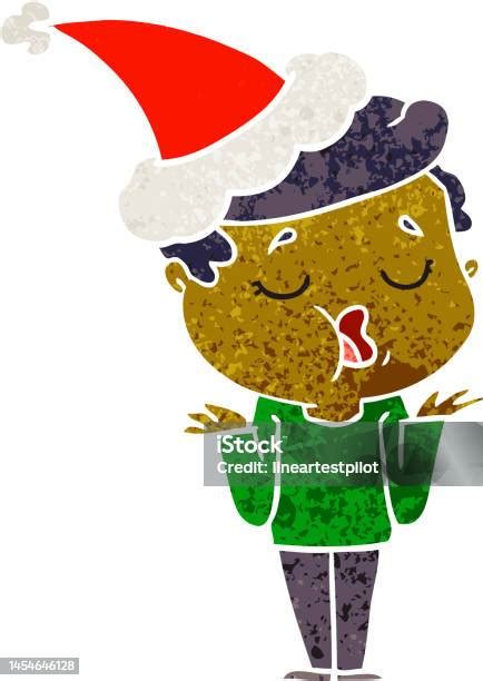 산타 모자를 쓰고 어깨를 으쓱하는 남자의 손으로 그린 복고풍 만화 귀여운에 대한 스톡 벡터 아트 및 기타 이미지 귀여운 낙서 드로잉 남자 Istock