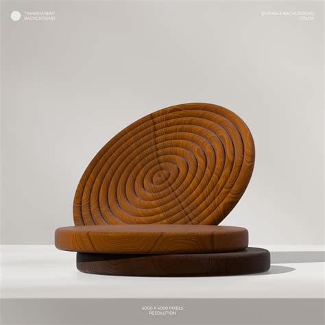 Premium PSD Curved Cylinder Podium In Square Wood Patterned Material
