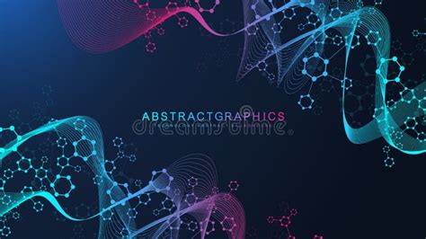 Modern Scientific Background With Hexagons Lines And Dots Wave Flow