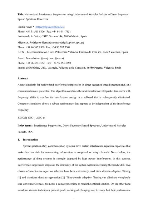 Pdf Narrowband Interference Suppression Using Undecimated Wavelet Packets In Direct Sequence