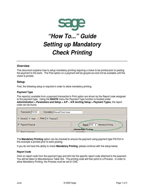 Sage X3 User Guide Htg Setting Up Mandatory Check Printingpdf Cheque Payments