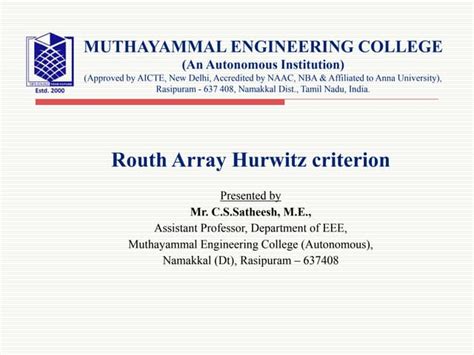 routh array hurwitz criterion ppt technology and computing