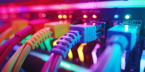 Close Up Of Colorful Network Cables Connected In A Data Center Symbolizing Digital
