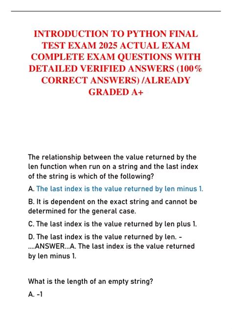 Introduction To Python Final Test Exam 2025 Actual Exam Complete Exam Questions With Detailed