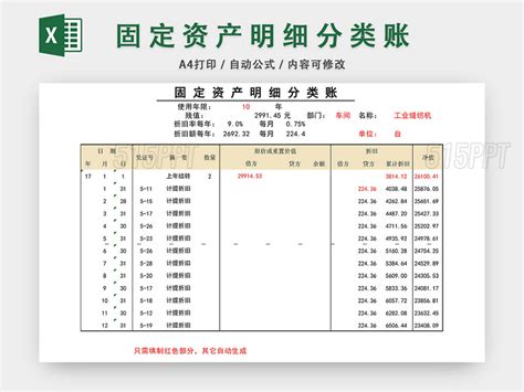 固定资产明细分类账表格EXCEL模板 515PPT