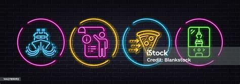 음식 배달 수동 문서 및 배송 최소 라인 아이콘 웹 응용 프로그램 인쇄용 네온 레이저 3d 조명 벡터 갈고리 발톱에 대한 스톡 벡터 아트 및 기타 이미지 Istock