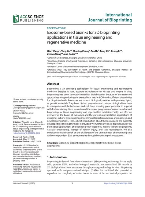 Pdf Exosome Based Bioinks For 3d Bioprinting Applications In Tissue Engineering And