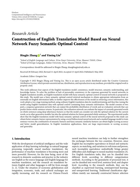 Pdf Construction Of English Translation Model Based On Neural Network Fuzzy Semantic Optimal