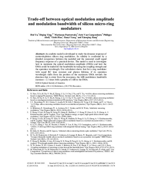 Pdf Trade Off Between Optical Modulation Amplitude And Modulation