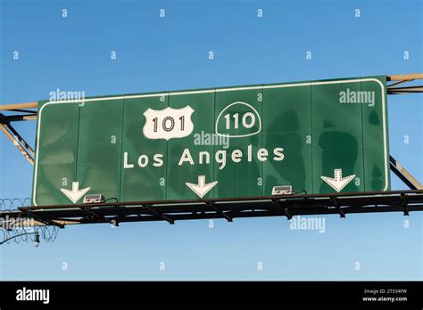 Los Angeles Route 101 And 110 Freeway Arrow Sign In Southern California