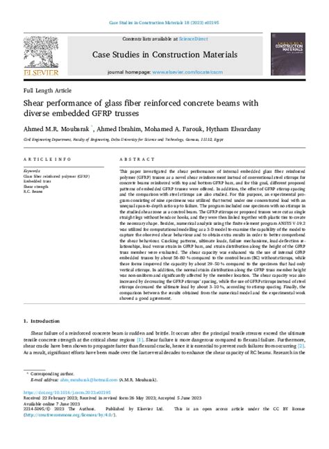 Pdf Shear Performance Of Glass Fiber Reinforced Concrete Beams With
