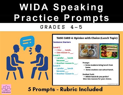 Wida Access Speaking Practice Task Cards Grades 45 Rubrics Esl