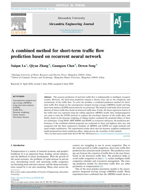 Pdf A Combined Method For Short Term Traffic Flow Prediction Based On Recurrent Neural Network