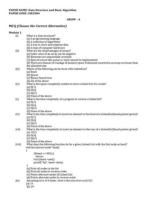 Qs Bank Dsa Pdf Queue Abstract Data Type Time Complexity