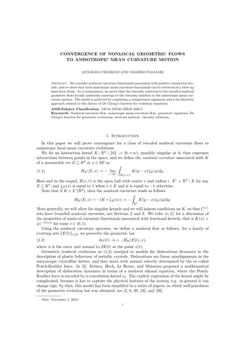 Pdf Convergence Of Nonlocal Geometric Flows To Anisotropic Mean Curvature Motion