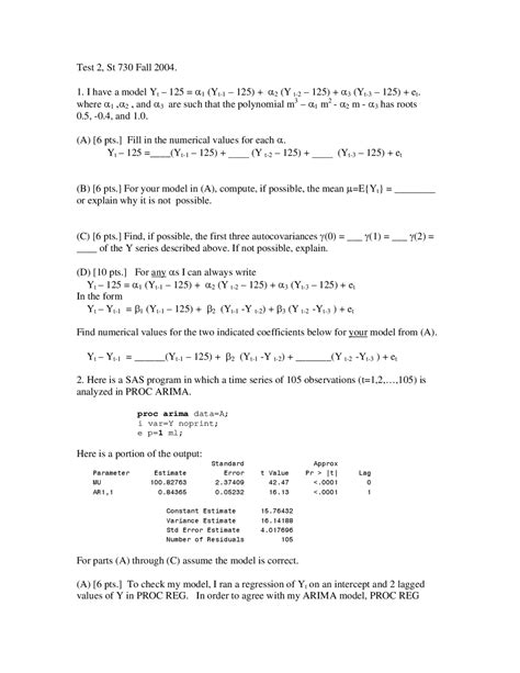 Practice Exam With Solution Applied Time Series Analysis St 730 Exams Descriptive