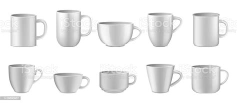 커피 컵은 조롱합니다 세라믹 3d 머그잔 템플릿 벡터 블랭크 찻잔 세트 0명에 대한 스톡 벡터 아트 및 기타 이미지 0명 개체 그룹 공란 Istock
