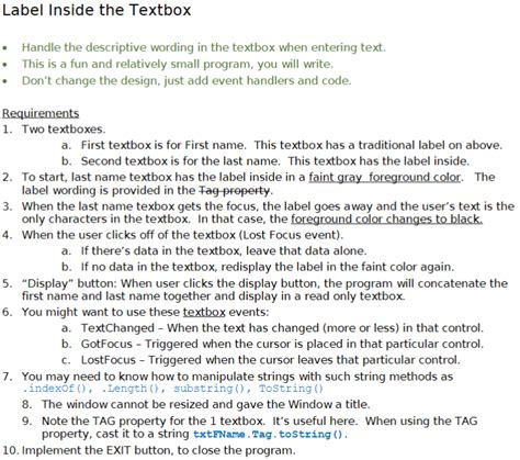 Solved Label Inside The Textbox Handle The Descriptive
