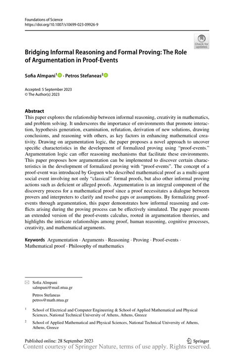 Pdf Bridging Informal Reasoning And Formal Proving The Role Of Argumentation In Proof Events