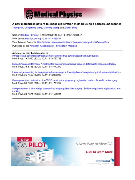 pdf a new markerless patient to image registration method using a