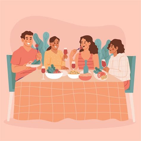 손으로 그린 디너 파티 그림 무료 벡터