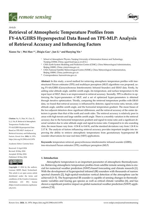 Pdf Retrieval Of Atmospheric Temperature Profiles From Fy 4agiirs