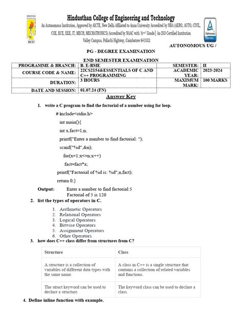 C And C Answer Key Ese Pdf Constructor Object Oriented Programming Programming
