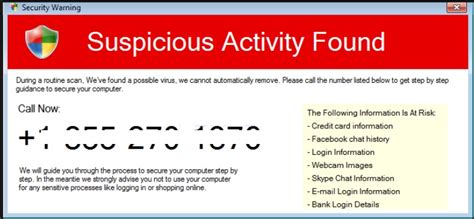 Remove Security Warning Suspicious Activity Found Alert Scam