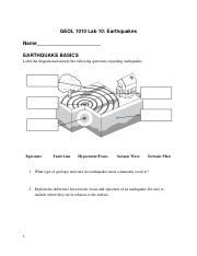 GEOL Lab Handout Pdf GEOL Lab Earthquakes Name EARTHQUAKE BASICS Label The