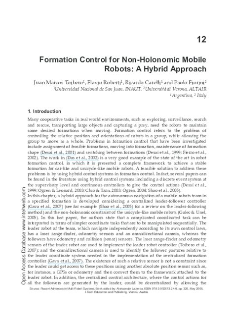 Pdf Formation Control For Non Holonomic Mobile Robots A Hybrid Approach