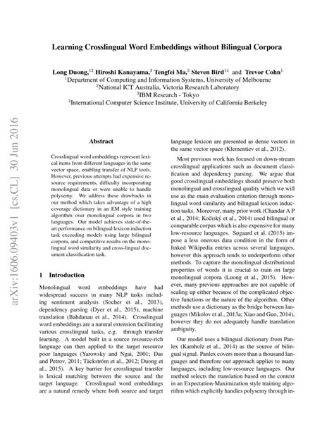 Learning Crosslingual Word Embeddings Without Bilingual Corpora Deepai