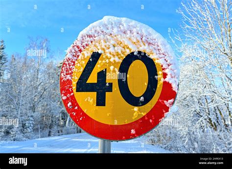 Traffic Sign With Speed Limit 40 Kilometers Per Hour Stock Photo Alamy