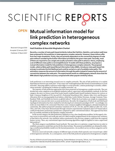 Pdf Mutual Information Model For Link Prediction In Heterogeneous Complex Networks