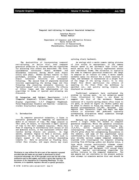 Pdf Temporal Antialiasing In Computer Generated Animation