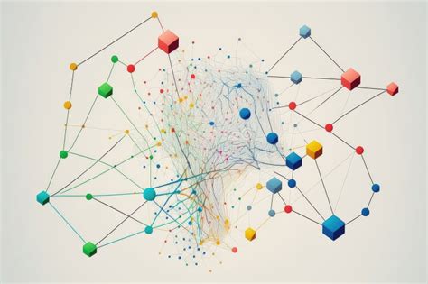 Neural Network With Different Types Of Data Represented By Different Shapes And Colors Stock