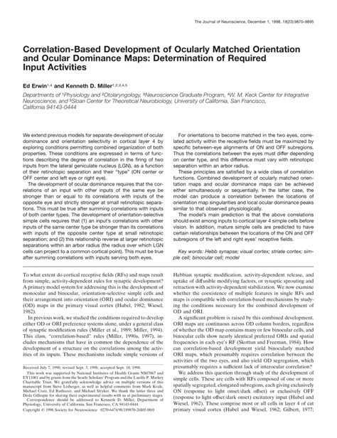 Pdf Correlation Based Development Of Ocularly Matched Orientation And Ocular Dominance Maps
