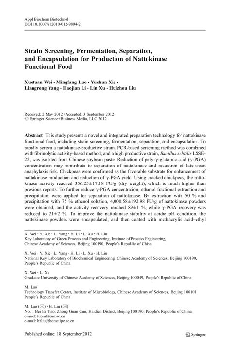 Pdf Strain Screening Fermentation Separation And Encapsulation For