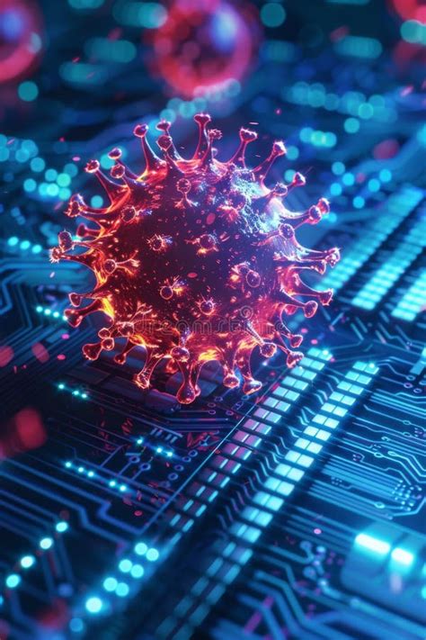 A Graphic Illustration Of A Virus Attacking A Computer Network Stock