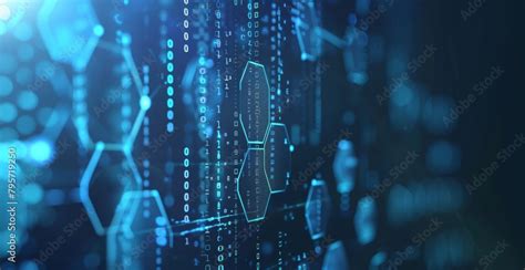 Abstract Digital Technology Background With Blue Glowing Hexagons And Binary Code Symbolizing