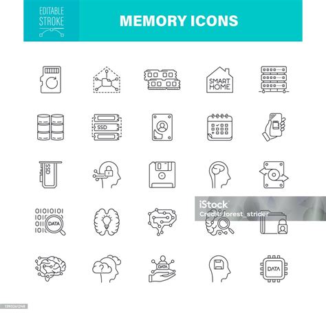메모리 아이콘 편집 가능한 스트로크 세트에는 브레인 데이터 메모리 Ssd와 같은 아이콘이 포함되어 있습니다 아이콘에 대한 스톡 벡터 아트 및 기타 이미지 Istock