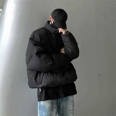 슬림 핏 따뜻한 캐주얼 모피 칼라 다운 재킷 남성용 재킷 블랙 에이프