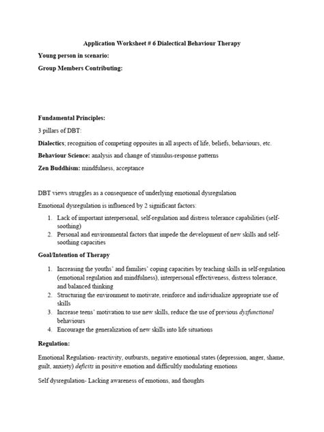 Application Worksheet 6 Dbt F20 Pdf Dialectical Behavior Therapy Emotional Self Regulation