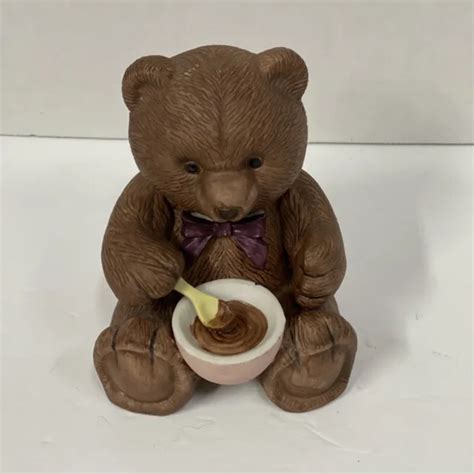 Vintage Gund Chocolate Truffle Teddy Bear Ceramic Figurine With Bowl