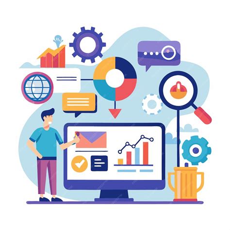 Man Analyzing Data On Computer Monitor With Various Graphs Charts And